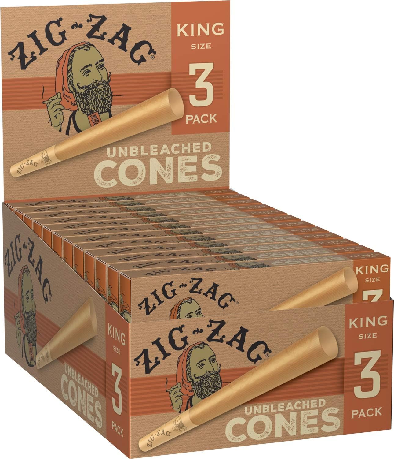 Zig-Zag King Size Pre Rolled Cones - Unbleached 110mm with Tips - 24 ...